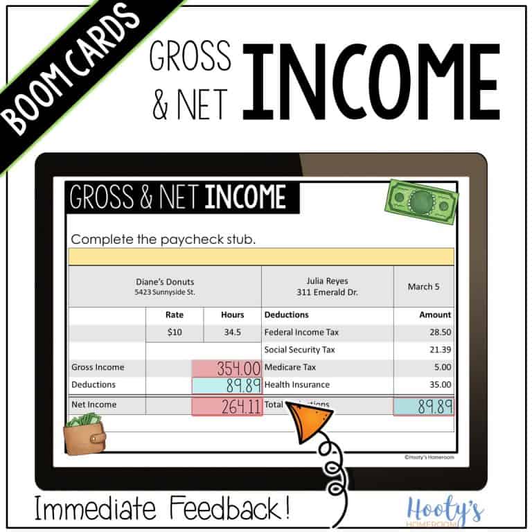 Gross and Net Income Financial Literacy Boom Cards