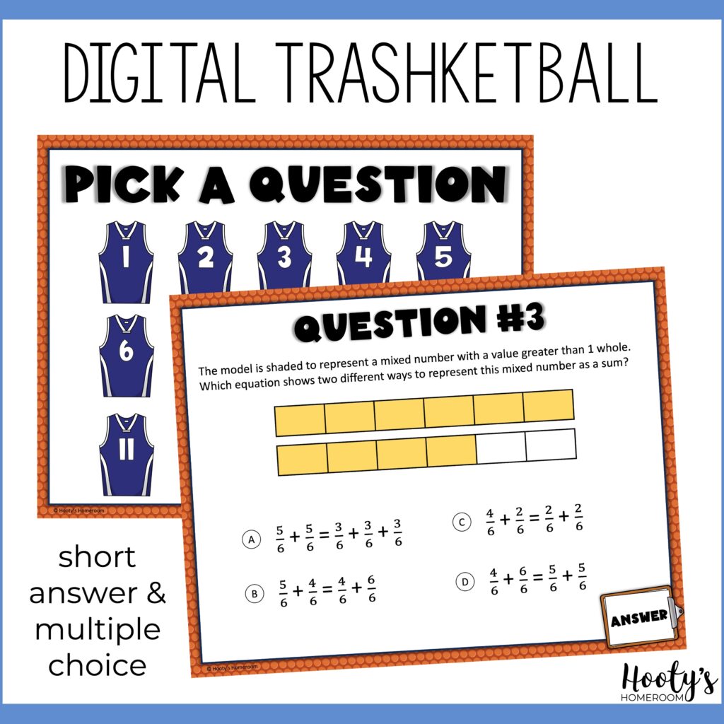 4th Grade Fractions Trashketball Game – Fractions Review Game - Hooty's ...