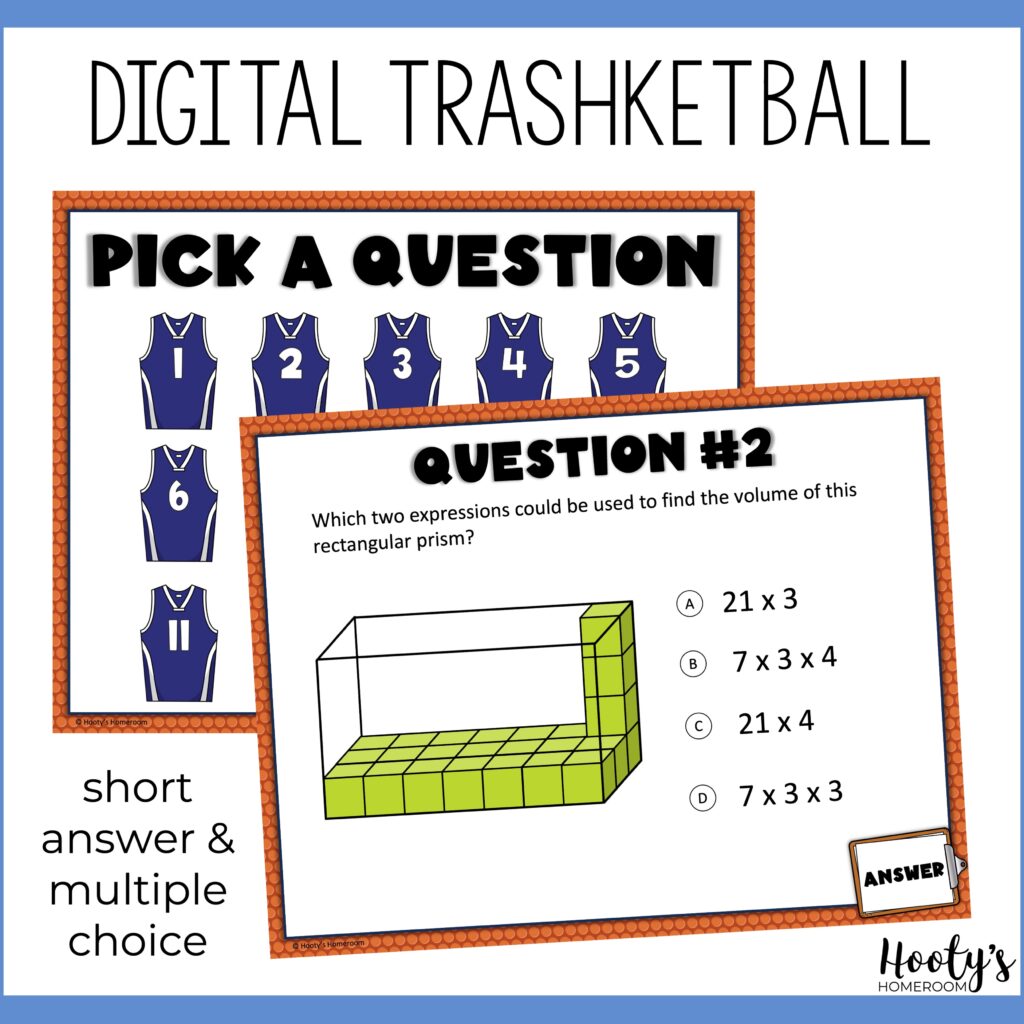 5th Grade Area Perimeter Volume Trashketball Review Game - Hooty's Homeroom